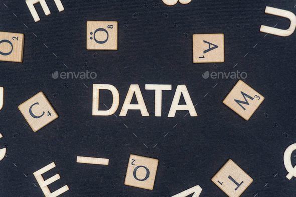 DATA word written on dark paper background. DATA text for your concepts ...