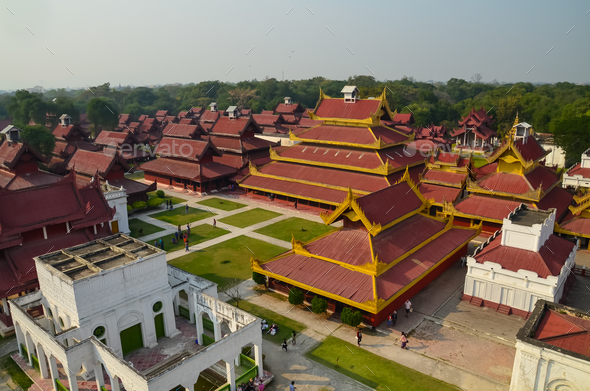 High angle shot of Mandalay Palace, Myanmar Stock Photo by wirestock