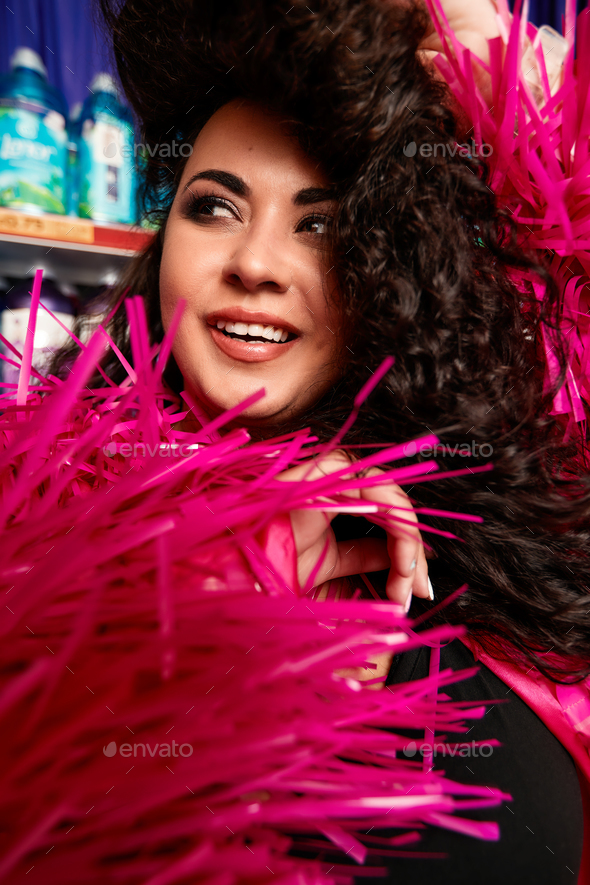 Female Plus size model posing in the studio, front face portrait, in ...