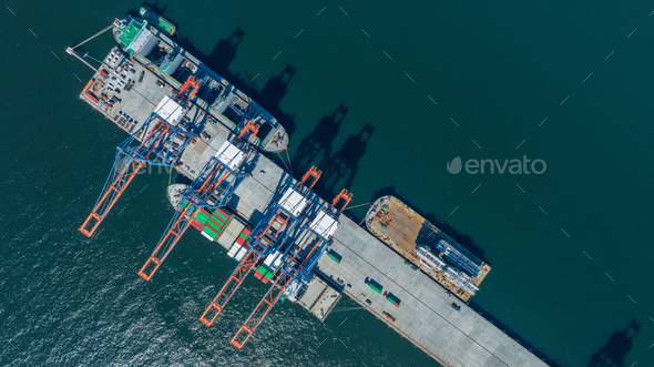 Cargo container Ship running on Bridge Cargo Shipyard. Container ship ...