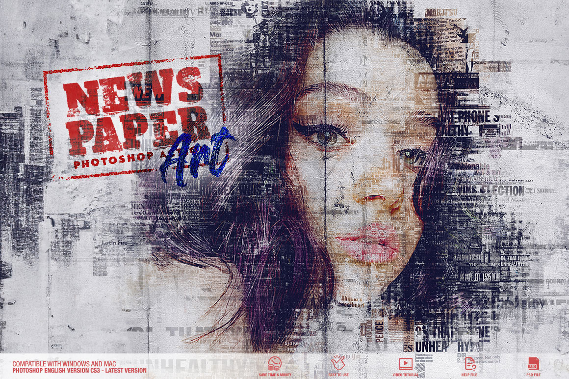 Newspaper Art Photoshop Action, Add-ons | GraphicRiver