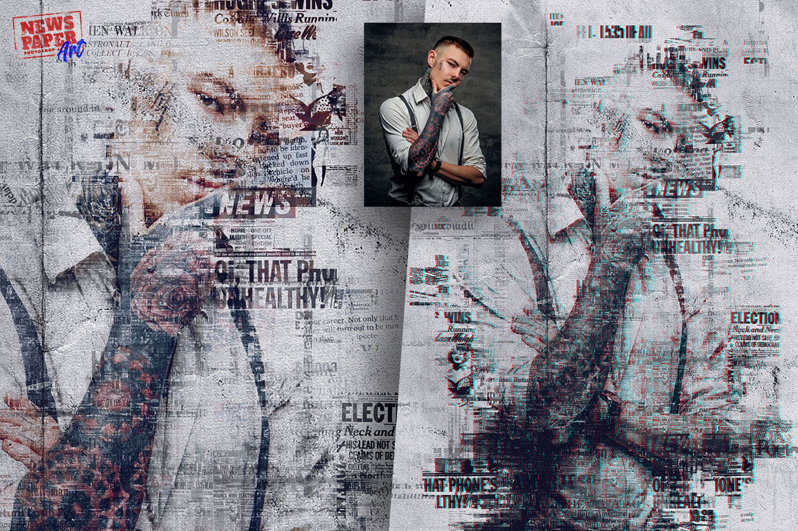 Newspaper Art Photoshop Action, Add-ons | GraphicRiver