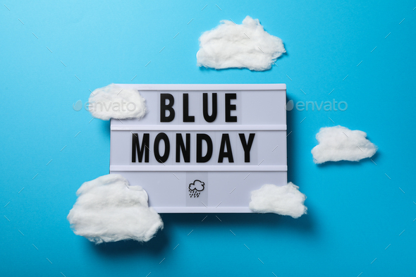 Blue Monday text and clouds on blue background, top view Stock Photo by ...