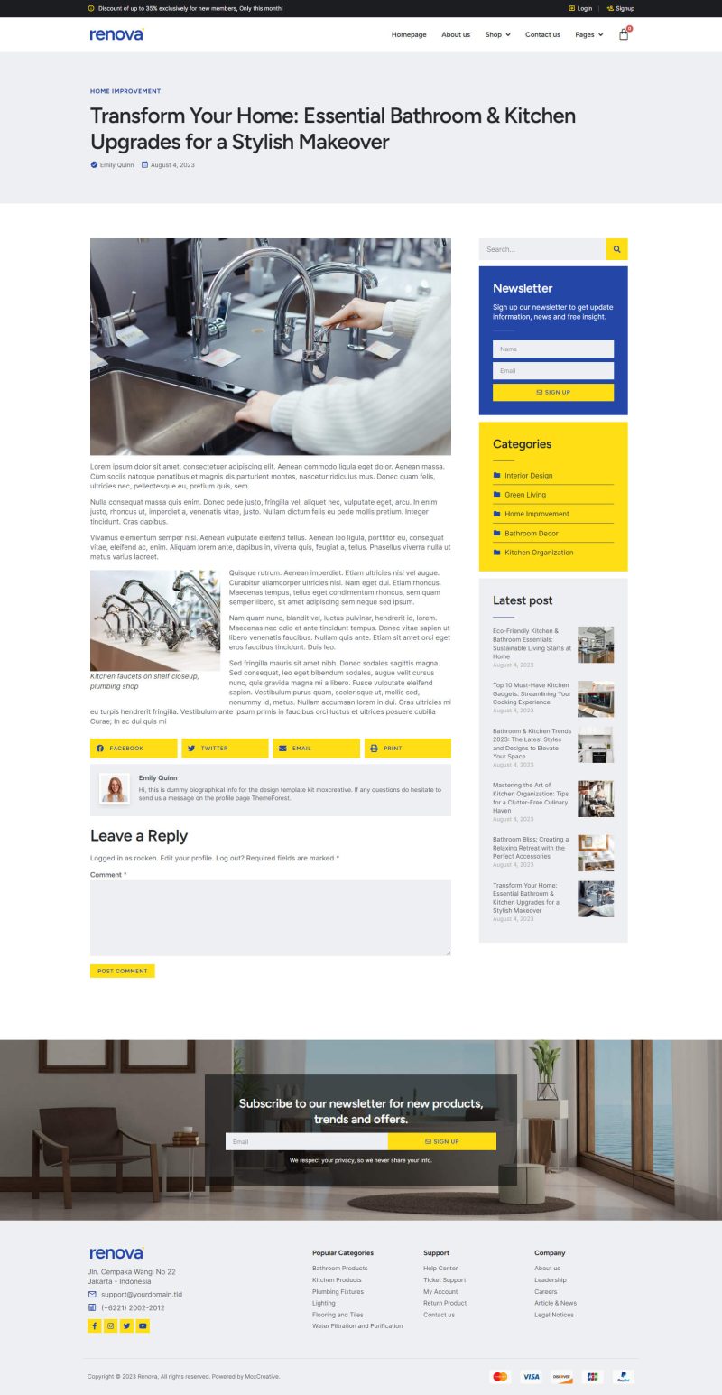 Renova - Kitchen Bathroom & Renovation Supplies Store Elementor Pro Template Kit by moxcreative