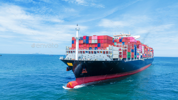 Cargo container Ship, cargo vessel ship carrying container and running ...