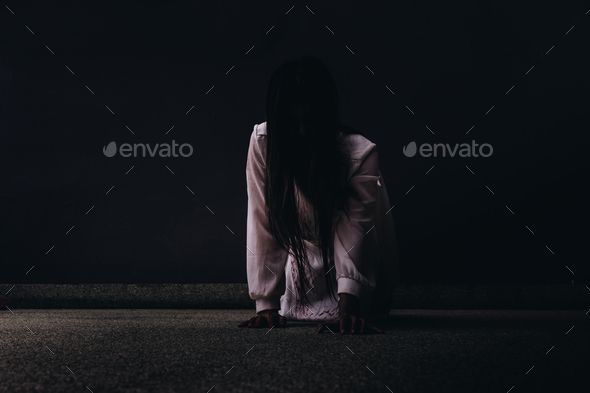 Zombie women death ghost with blood, darkness background, horror ...