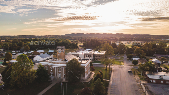 View of the downtown of Brownstown with the Jackson County Courthouse ...
