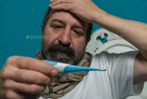 sick man in bed with fever Stock Photo by wirestock | PhotoDune