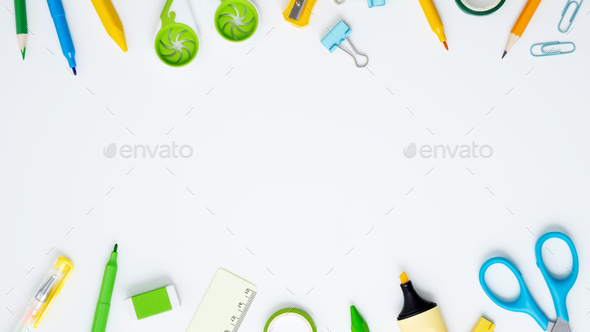 Set of stationery for work and study on white background. Back to ...
