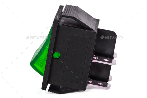 Green power switch, isolated on white background, with clipping path ...