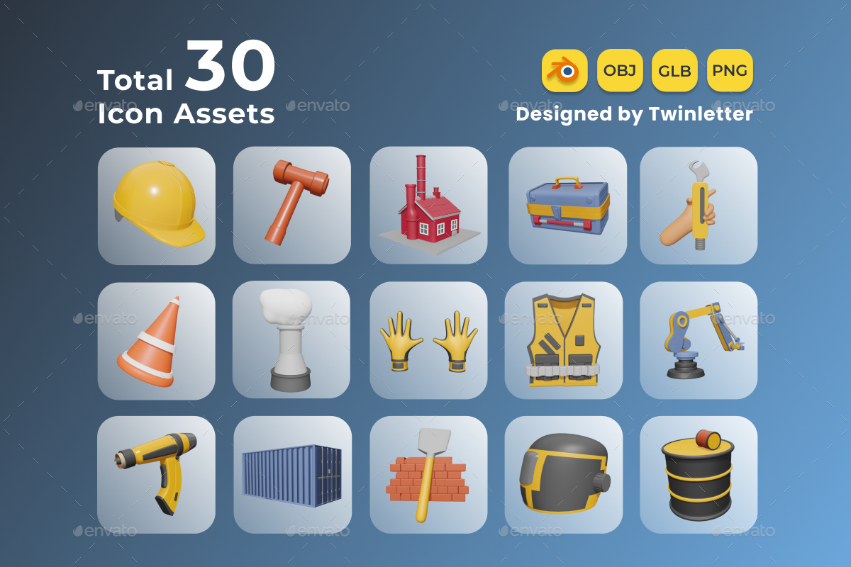 Labour Day 3D Icon Pack Vol 1 by twinletter | GraphicRiver