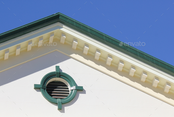 Classic architecture details of a circular vent and soffit Stock Photo ...