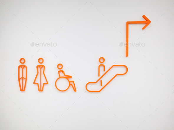 Signage of toilet, escalator and toilet for disabled people Stock Photo ...