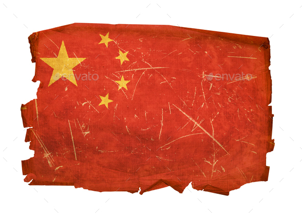 China Flag old, isolated on white background. Stock Photo by zeffss