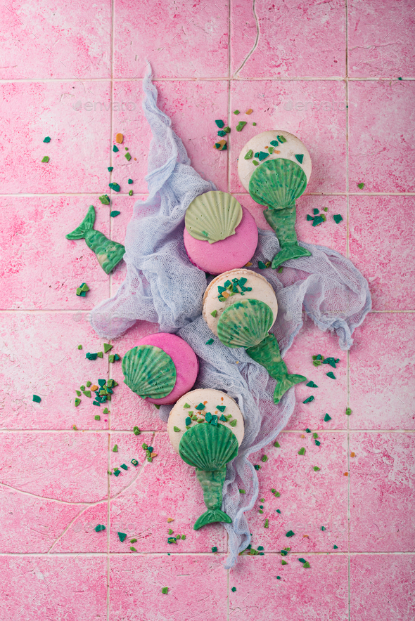 Macaroon with chocolate shell and mermaid tail Stock Photo by furmanphoto