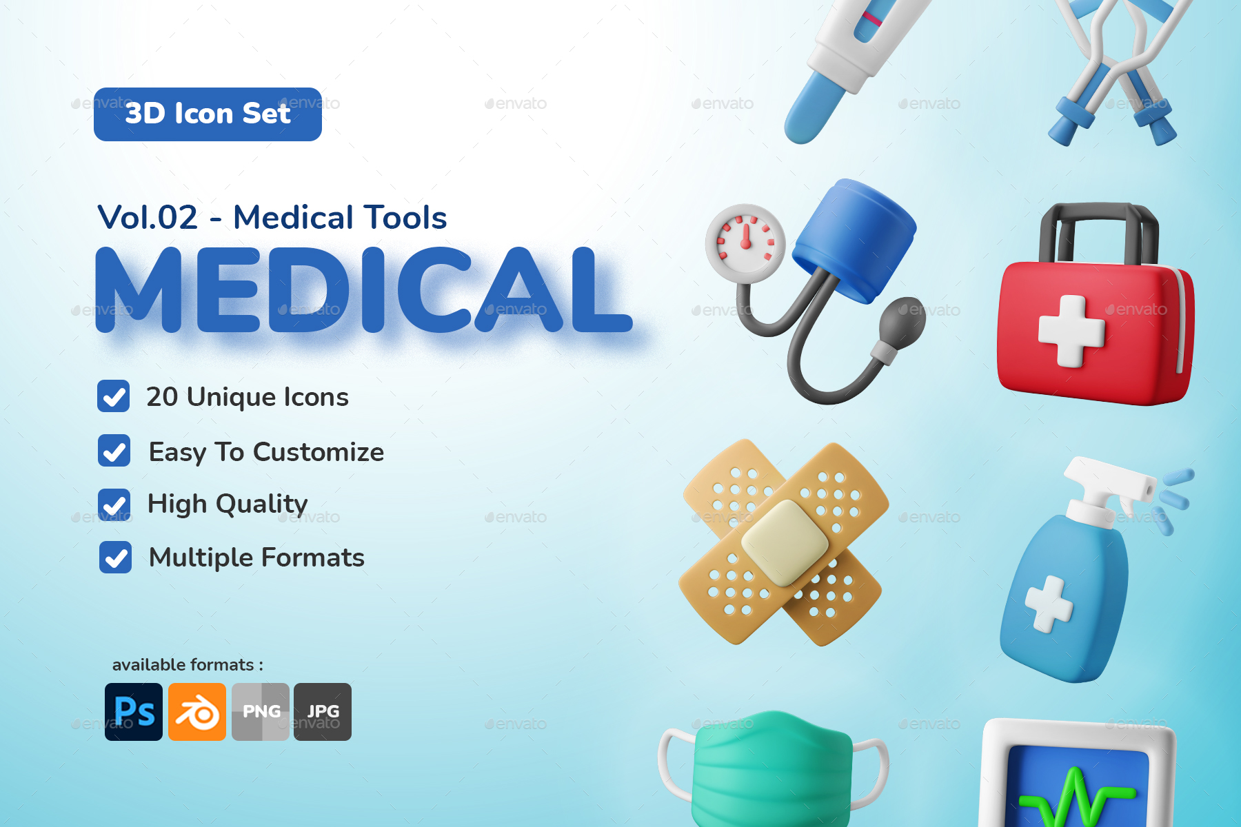 3D Icons Pack - Medical - Vol.02-Tools & Equipment, Icons | GraphicRiver