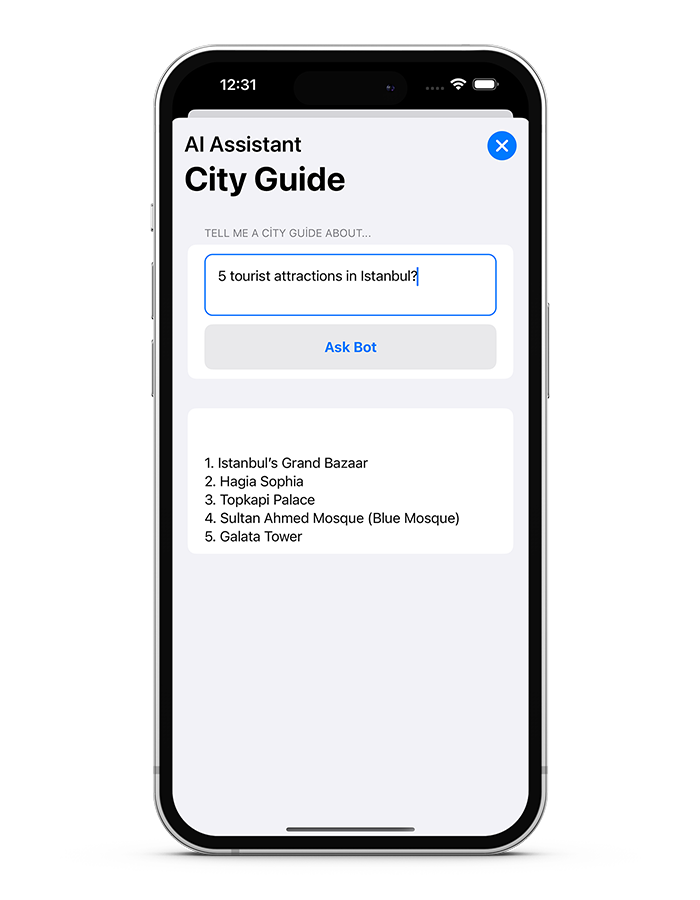 AI City Guide - AI Assistant - SwiftUI iOS Full Application by pavlistudio
