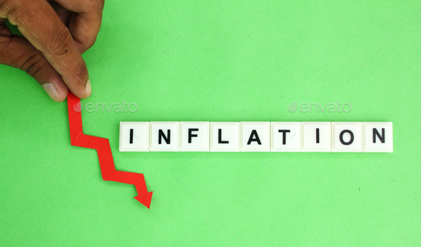 red arrow and the word inflation alphabet letters. Stock Photo by fauziEv8