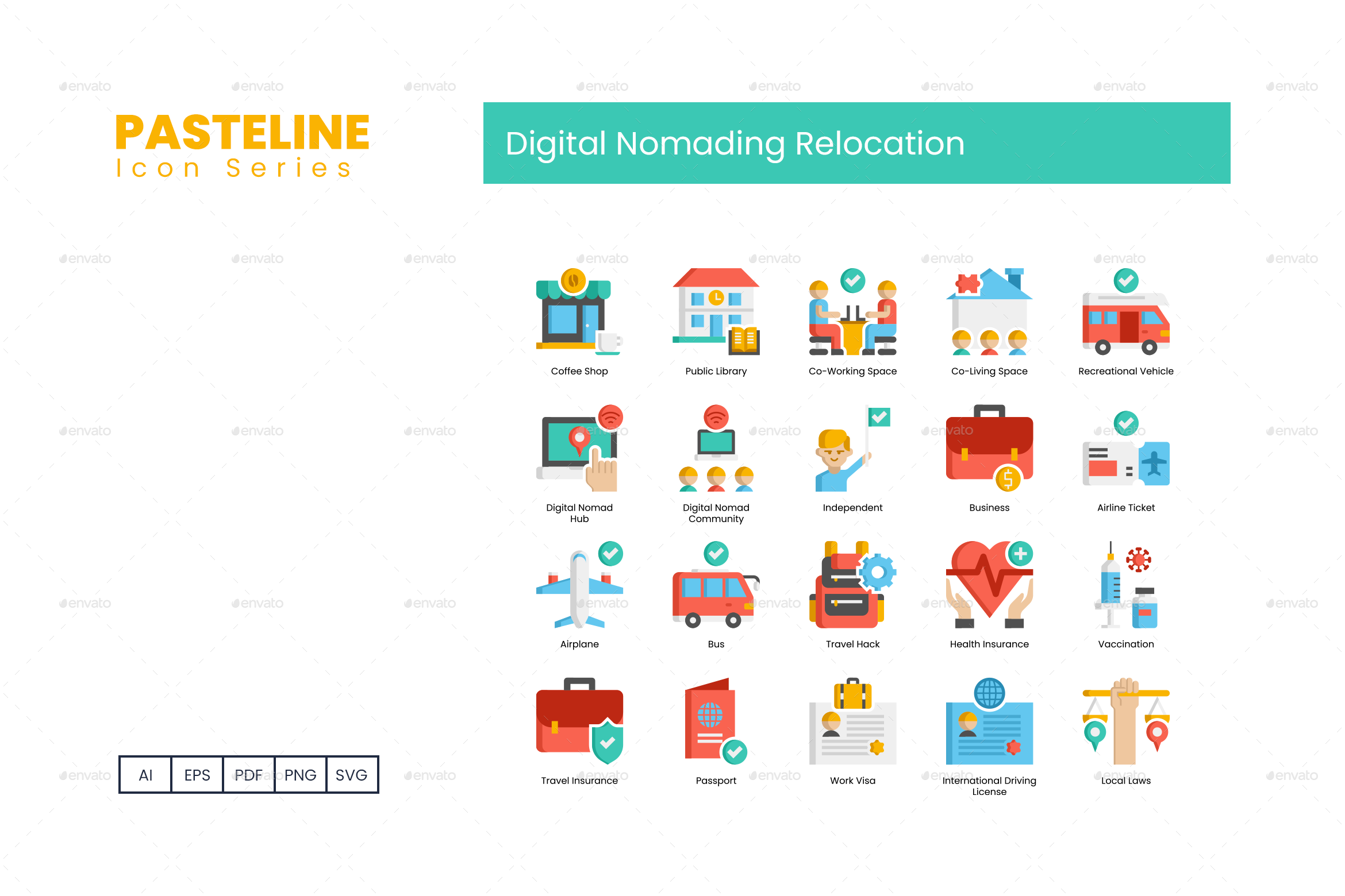 90 Digital Nomading Relocation Icons | Pasteline Series, Icons ...