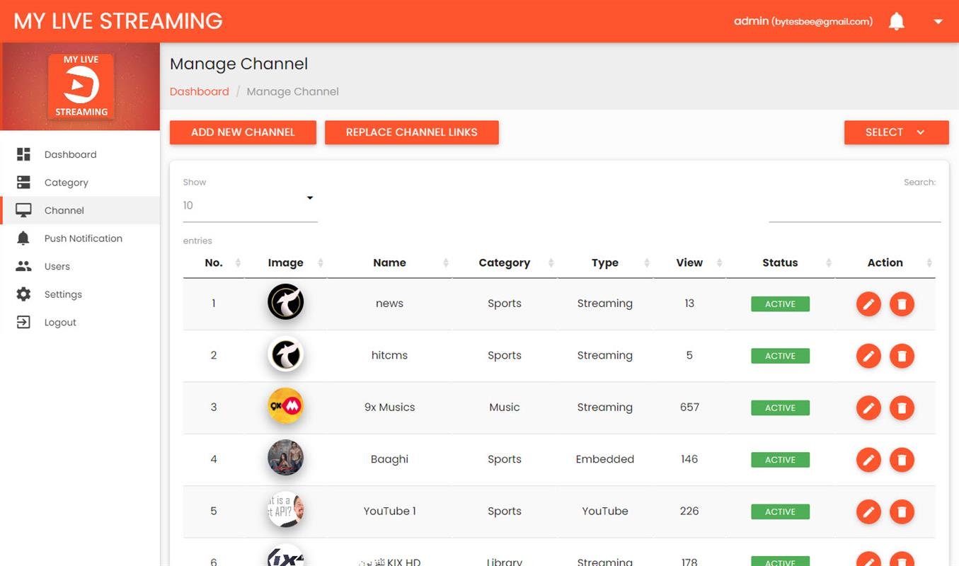 My Streaming Android App with Admin Panel (Android 14 Support) by bytesbee