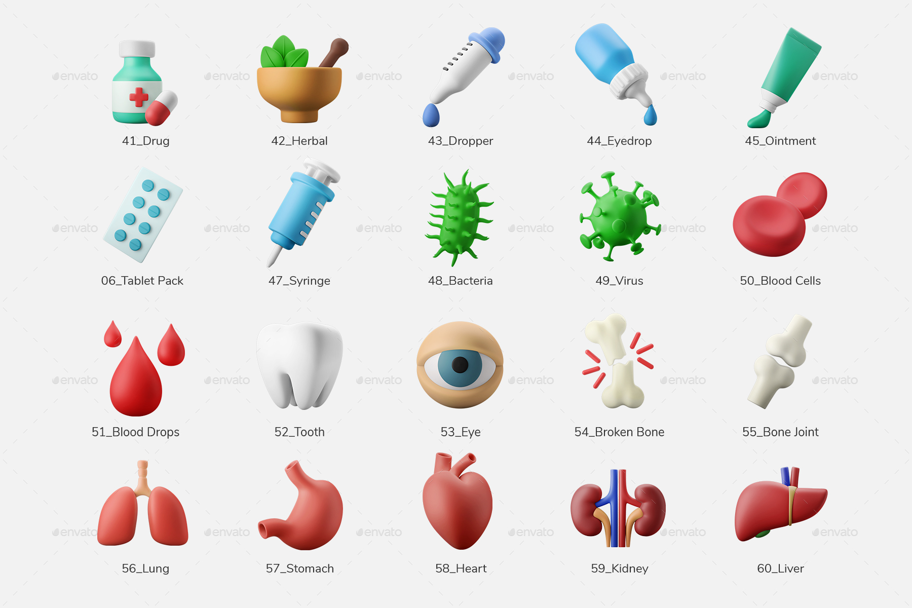 3D Icon Pack - Medical - Vol.03 - Organs, Disease & Medicine, Icons
