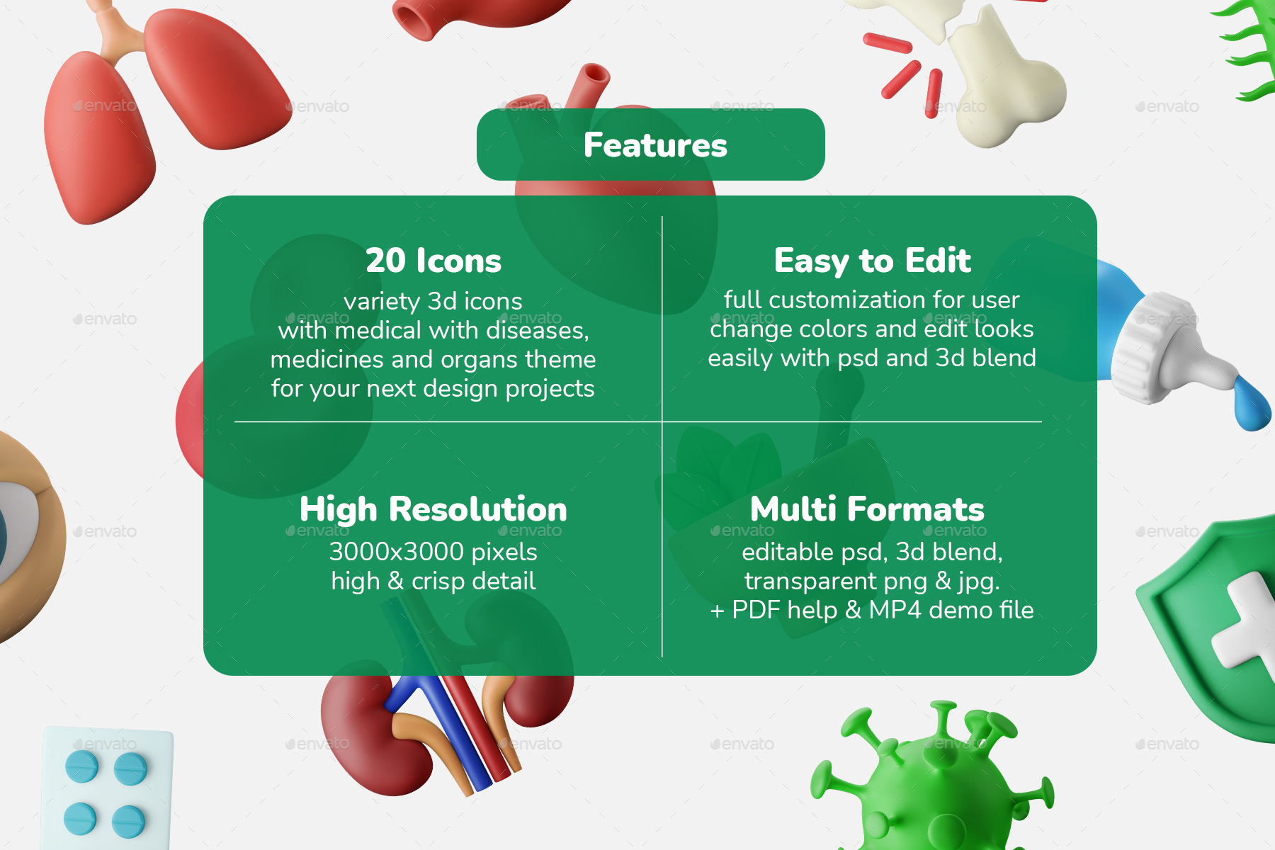 3D Icon Pack - Medical - Vol.03 - Organs, Disease & Medicine, Icons