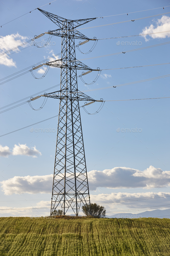 Power lines. Energy industry. Industrial electricity distribution ...