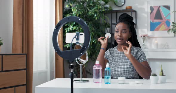 Female Influencer Records a Vlog on Social Media of Her Skincare ...