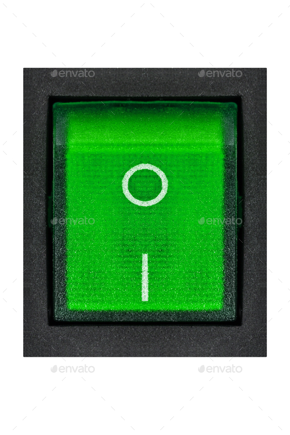 Green power switch, isolated on white background, with clipping path ...