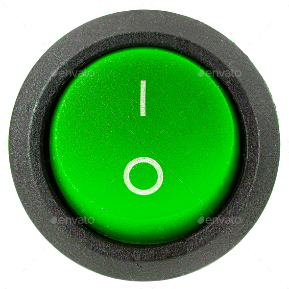 Green power switch, isolated on white background, with clipping path ...