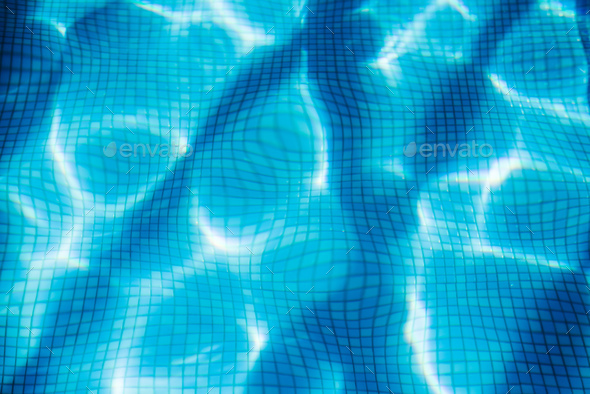 Swimming pool, mosaic bottom. Flow with waves, sport and relax concept ...