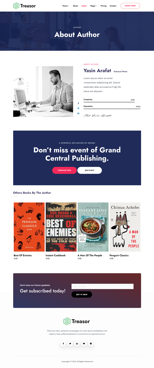 Treasor - Author eBook Elementor Template Kit by pxelCode | ThemeForest