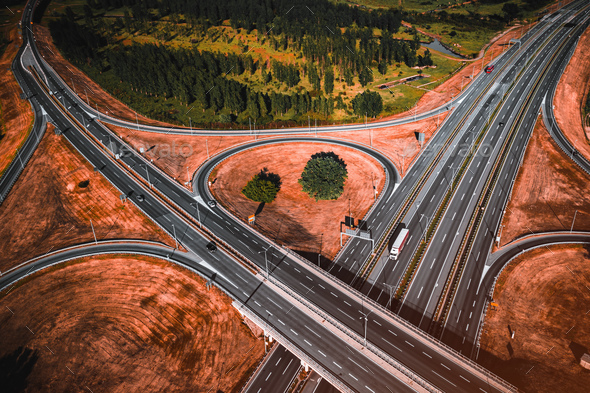 Clover leaf shaped highway interchange from drone pov Stock Photo by ...