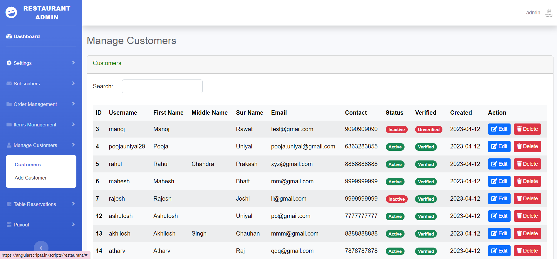 Restaurant Admin System by uniyaldeepak4 | CodeCanyon