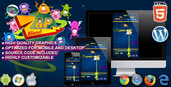 Zap Aliens - HTML5 Arcade Game by codethislab | CodeCanyon