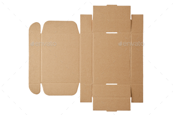 Top view of cardboard box in the unfolded form Stock Photo by boomeart
