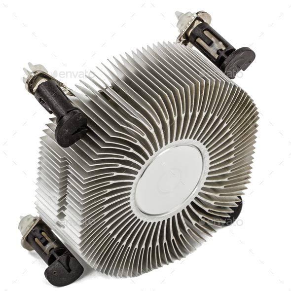 Radiator from aluminium or cooling of computer processor, isolated on ...