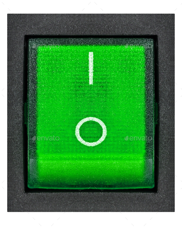 Green power switch, isolated on white background, with clipping path ...