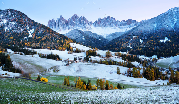 Famous Santa Magdalena mountain village with Church Chiesa di Santa ...