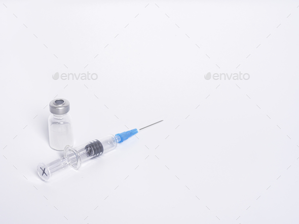 Medical vial for injection with a syringe on white background Stock ...
