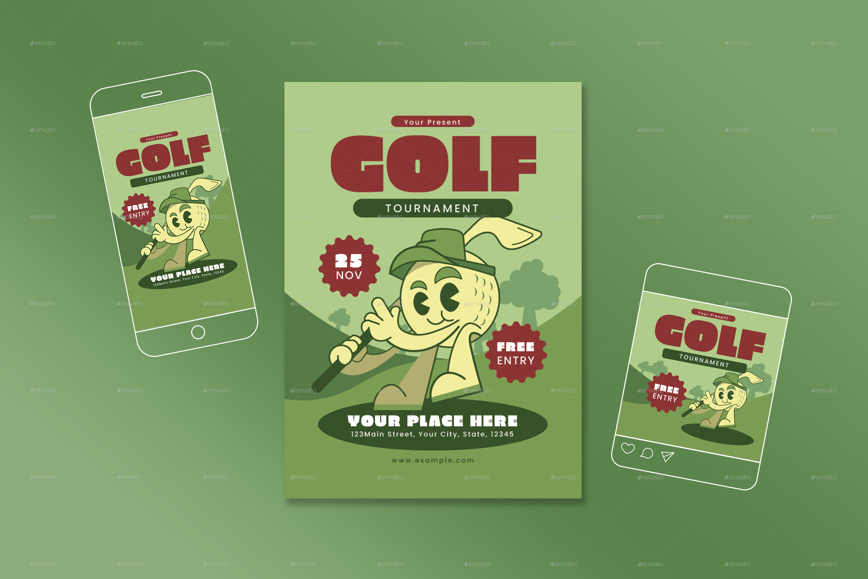 Retro Golf Tournament Flyer Set, Print Templates | GraphicRiver