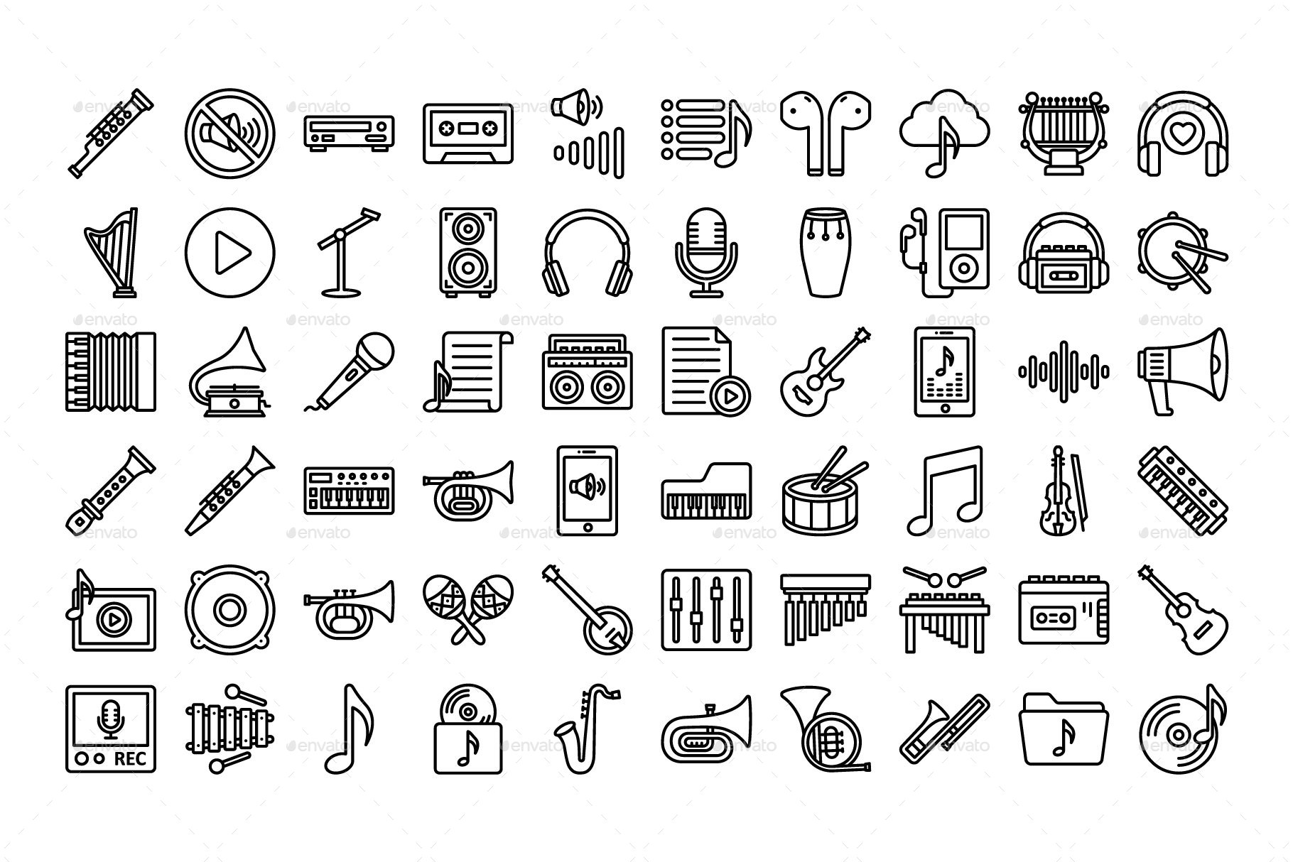 Multimedia and Music Icons Pack | AI | EPS | SVG, Icons | GraphicRiver