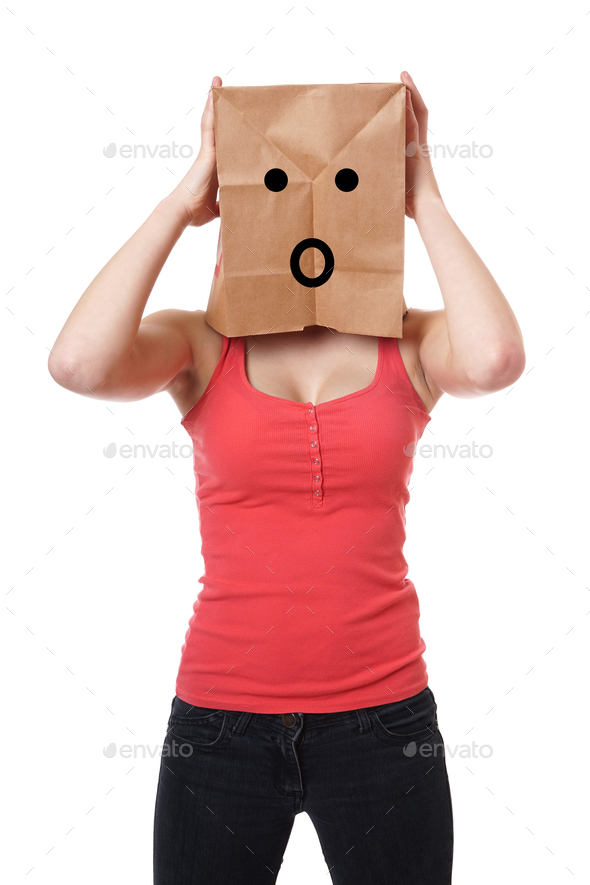 shocked paper bag girl Stock Photo by axelbueckert | PhotoDune