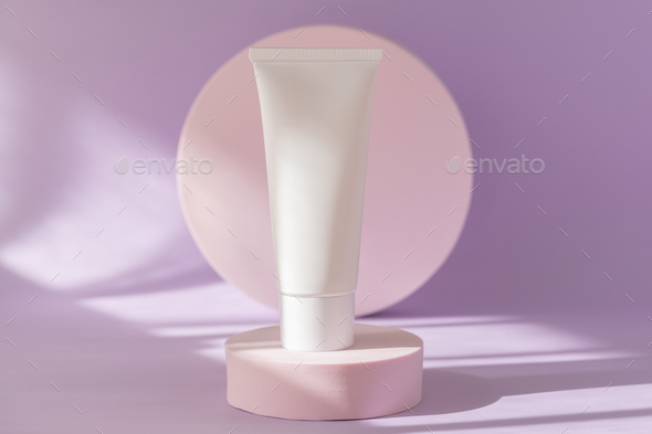 Cosmetics brand mockup on podium pedestal showcase. Beauty cosmetic ...