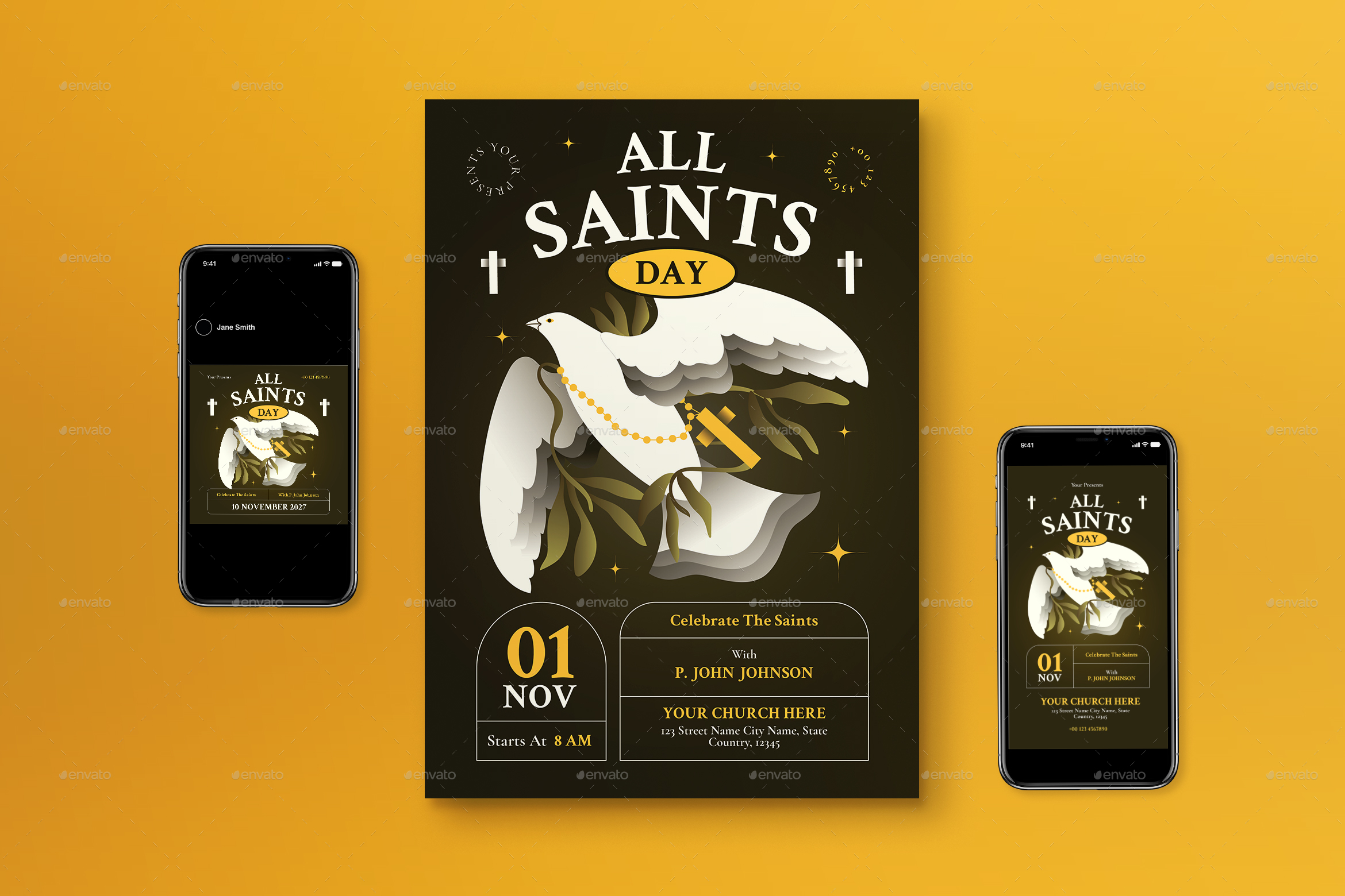 Green Hand Drawn All Saints Day Flyer, Print Templates | GraphicRiver