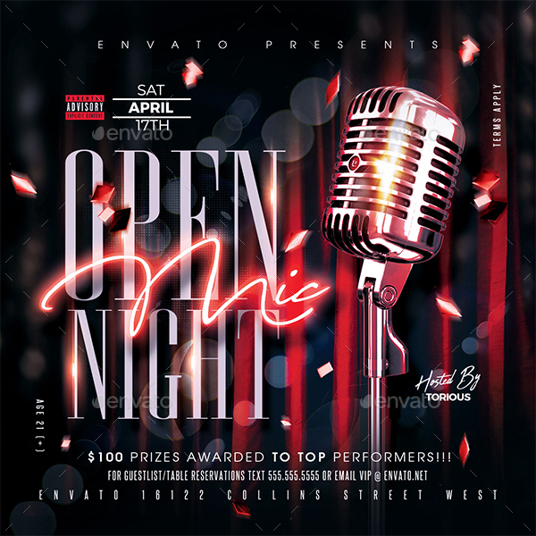 Open Mic Night Flyer Template, Print Templates | GraphicRiver
