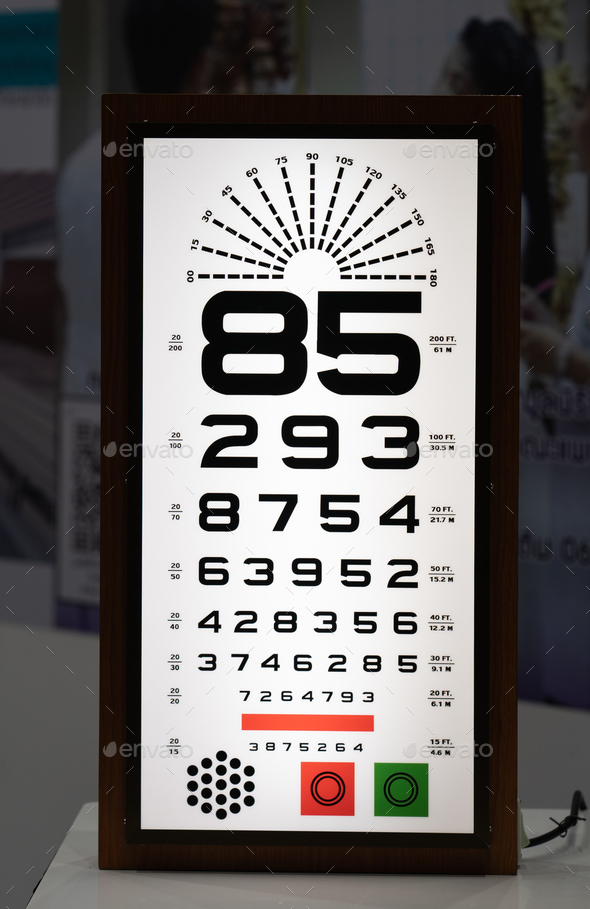 Vertical shot of an ophthalmic chart for visual examination in a clinic ...