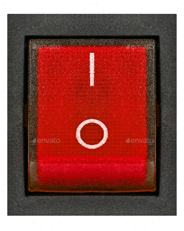 Red power switch, isolated on white background, with clipping path ...