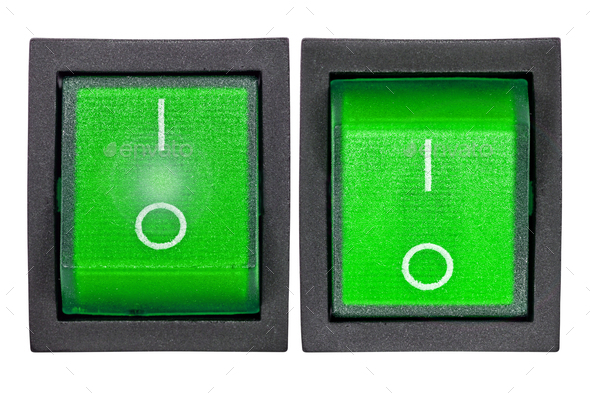 Green power switch, isolated on white background, with clipping path ...