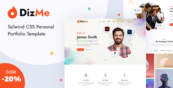 Dizme - Tailwind CSS Personal Portfolio Template by Marketify | ThemeForest